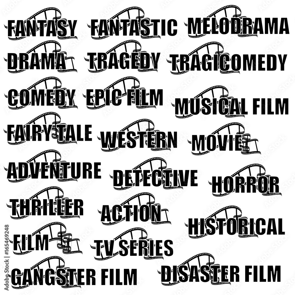 The genres of cinema are depicted on the filmstrip. Stock Vector ...
