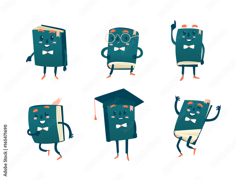 Set of funny book characters, mascots, cartoon vector illustration ...