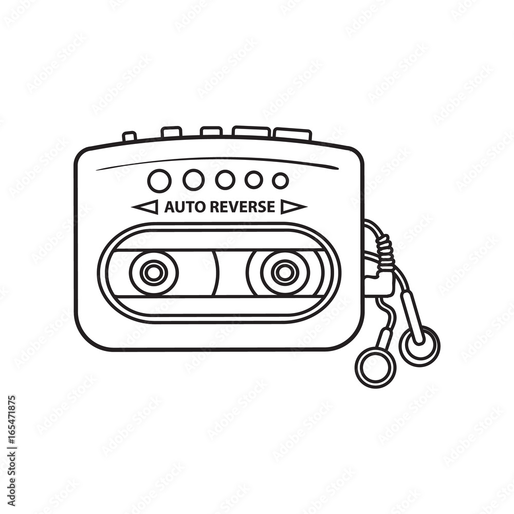 Old fashioned, retro black and yellow audio player, walkman from 90s ...
