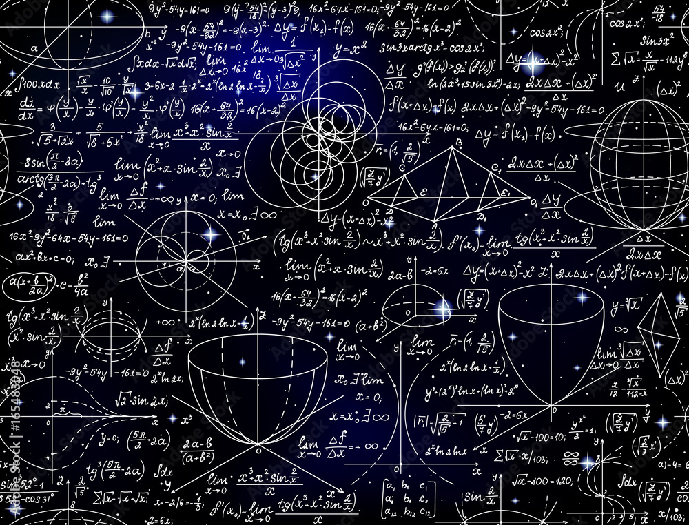Poster Math vector endless seamless pattern with formulas, figures and ...