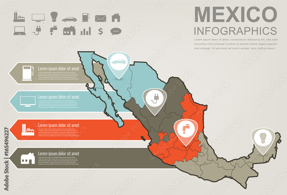 Mexico map with Infographic elements. Infographics layouts. Vector ...