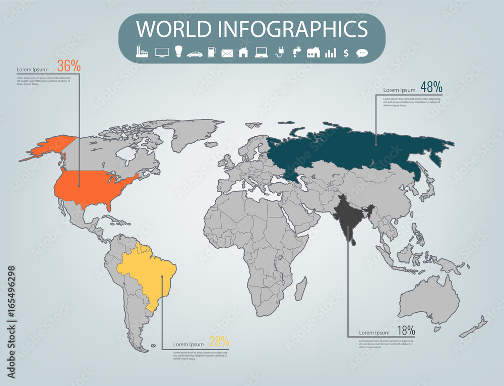 World map infographic template. All countries are selectable. Vector ...
