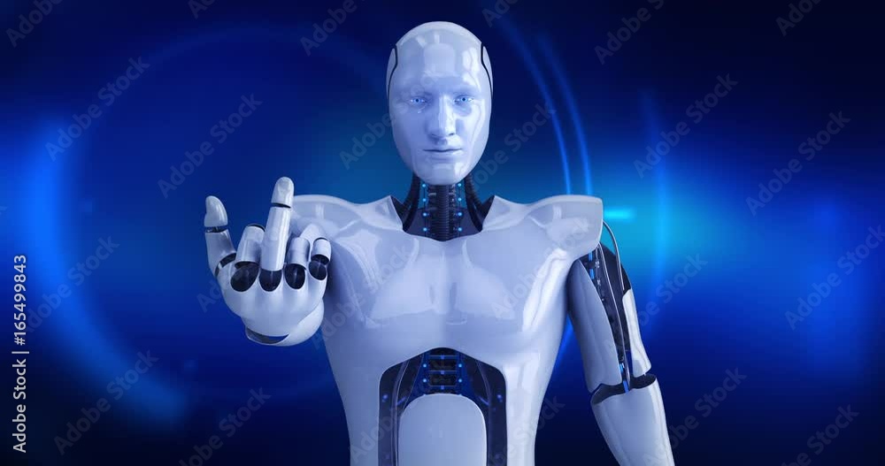Humanoid futuristic male robot giving middle finger. 4K+ 3D digital ...