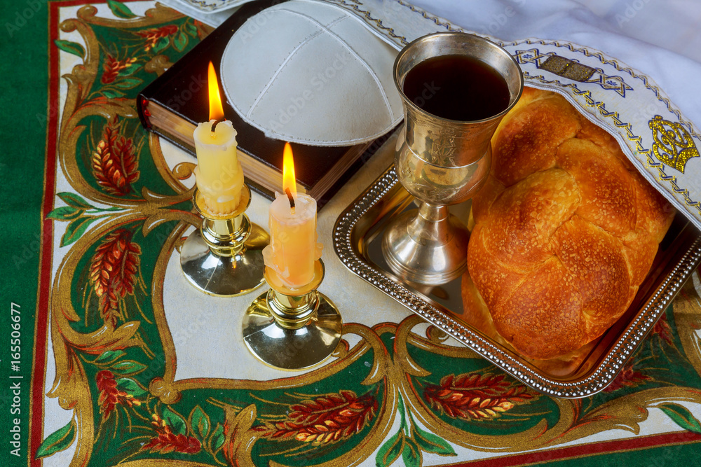 Jewish holiday Sabbath matzoh passover and candelas Stock Photo | Adobe ...