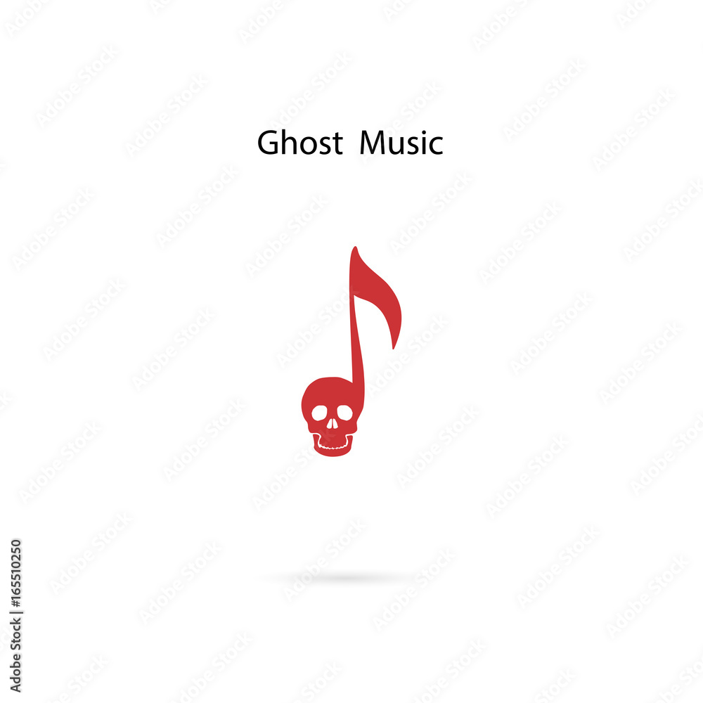 Musical note sign and human skull icon vector logo design template.Rock ...