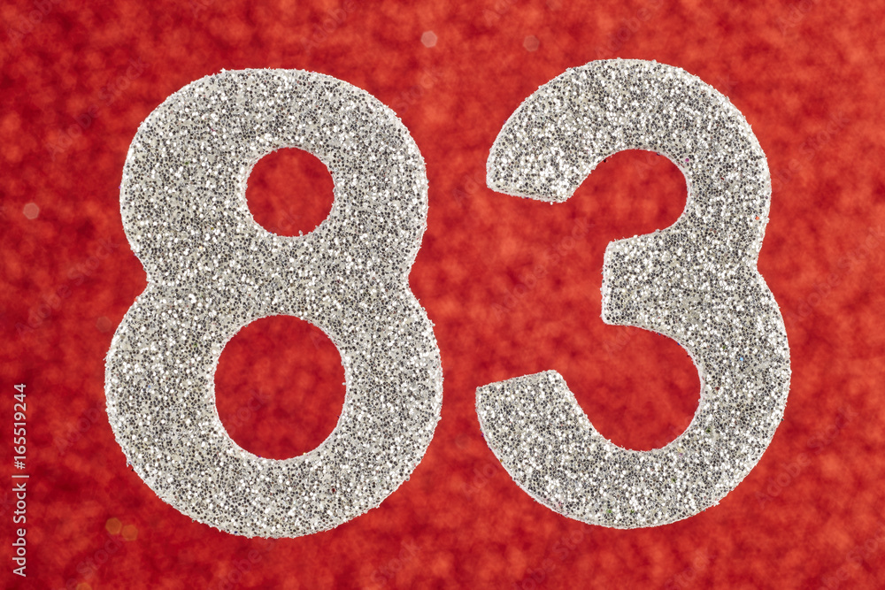 Number eighty-three silver color over a red background. Anniversary ...