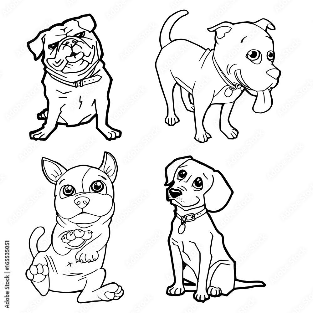 set of cartoon cute dog coloring page vector illustration Stock Vector ...