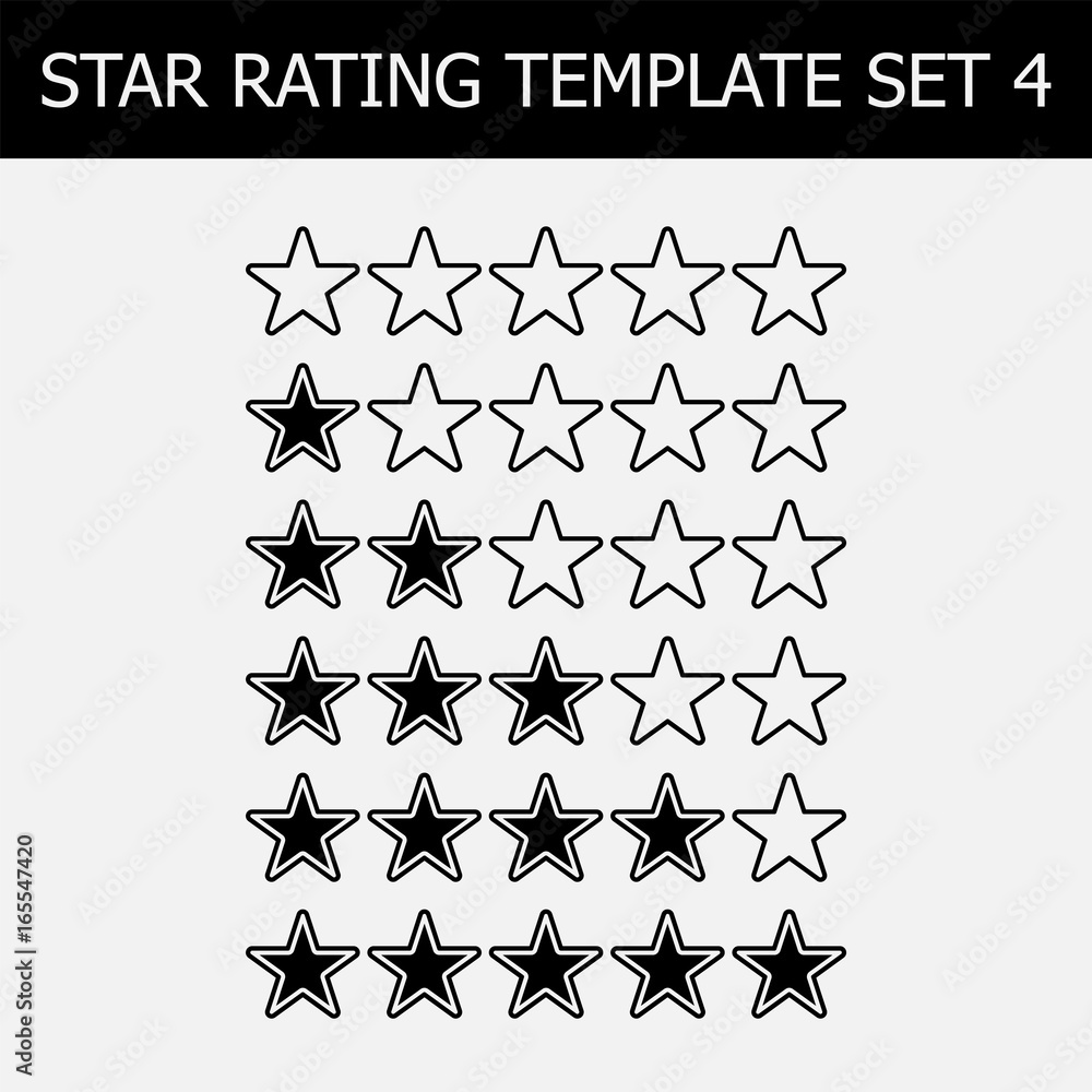 Vector star rating assessment. Black and white illustration. Template ...