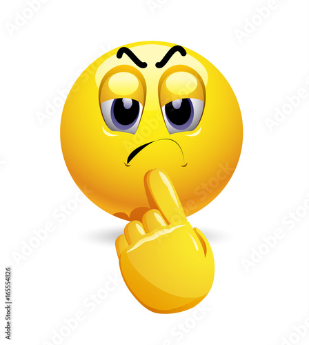 Smiley thinking. Emoticon put finger on his chin and thinking. Stock ...
