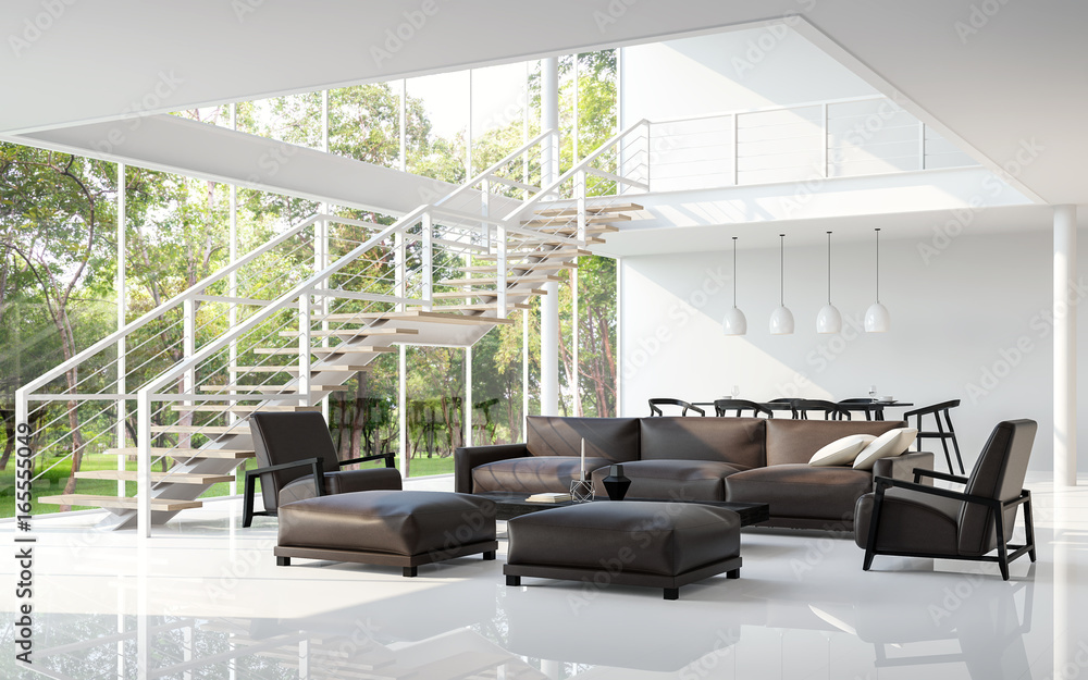 High Ceiling Living Room With Staircase | Shelly Lighting