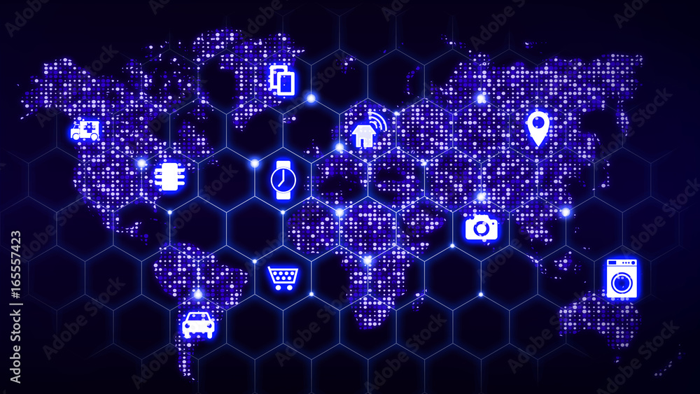 IOT world map hexagon grid internet of things concept Stock ...