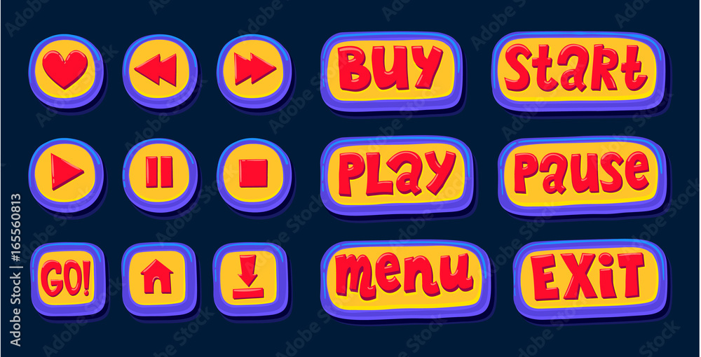 Hand drawn 3d web buttons for the player. Like, rewind, play, pause ... Hand drawn 3d web buttons for the player. Like, rewind, play, pause ...
