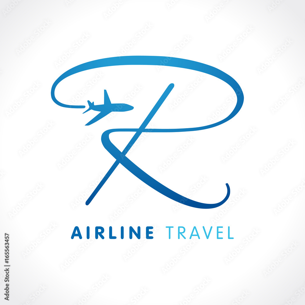 R letter travel company logo. Airline business travel logo design with ...