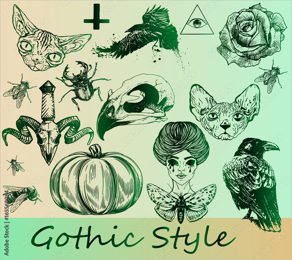 Big set of gothic stickers Stock Vector | Adobe Stock