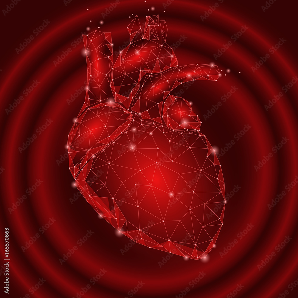 Human Heart Beats Internal Organ Triangle Low Poly. Connected dots red ...