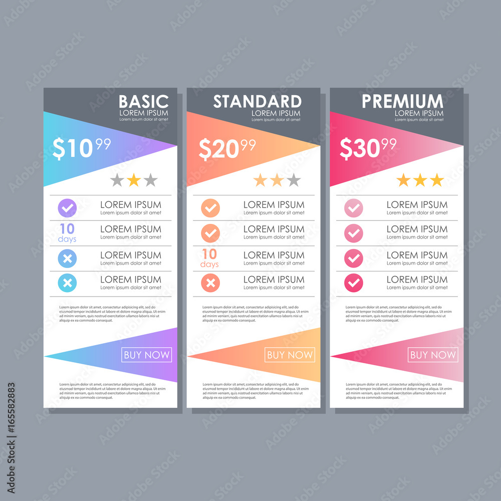 Set of offer tariffs. ui ux vector banner for web app. set of pricing ...