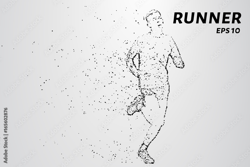 Runner of the particles. The man runs and the wind out of him pulling ...