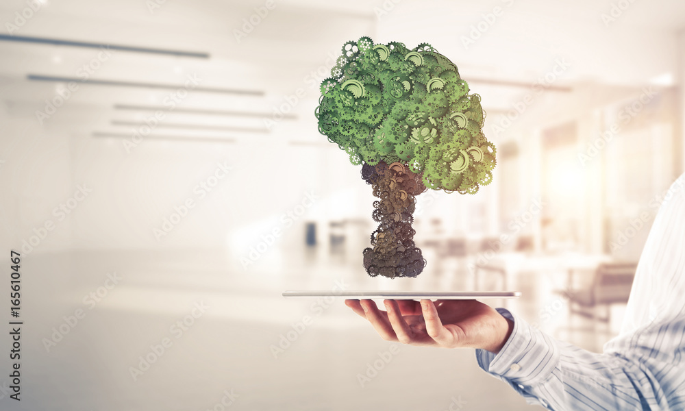 Eco green environment concept presented by tree as working mecha Stock ...