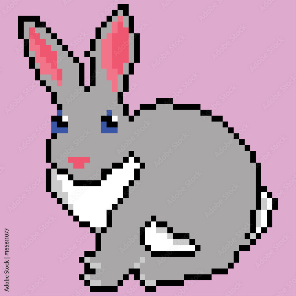 Grey cute pixelated rabbit mammal 8 bit Pixel Art - Isolated Vector ...