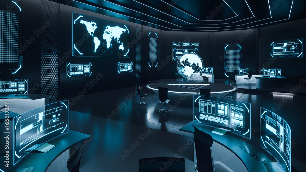 Command center interior, cybersecurity Stock-Illustration | Adobe Stock