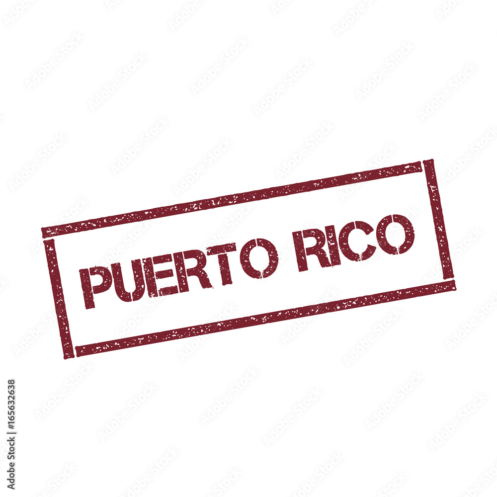 Puerto rico rectangular stamp. Textured red seal with text isolated on ...