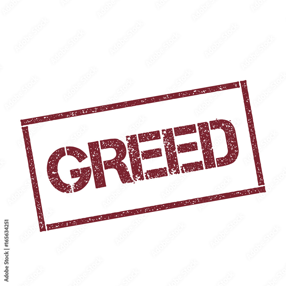 Greed rectangular stamp. Textured red seal with text isolated on white ...