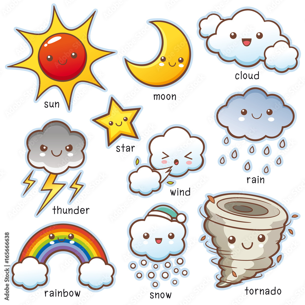 Vector illustration of Cartoon Weather set vocabulary Stock Vector ...