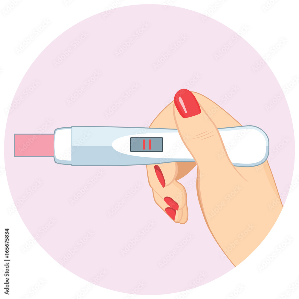 Close up illustration of hand holding positive pregnancy test Stock ...