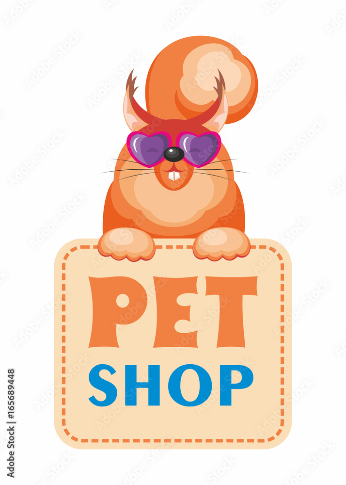 Sign "pet-shop" with images of cute animals. Vector illustration can be ...
