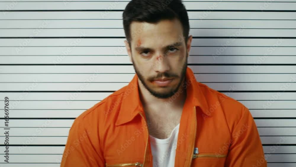 Video „In a Police Station Arrested Man Getting Side, Front-View Mug ...