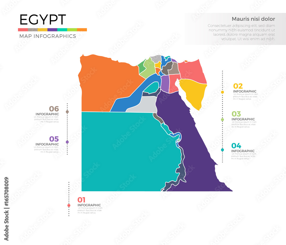 Egypt country map infographic colored vector template with regions and ...
