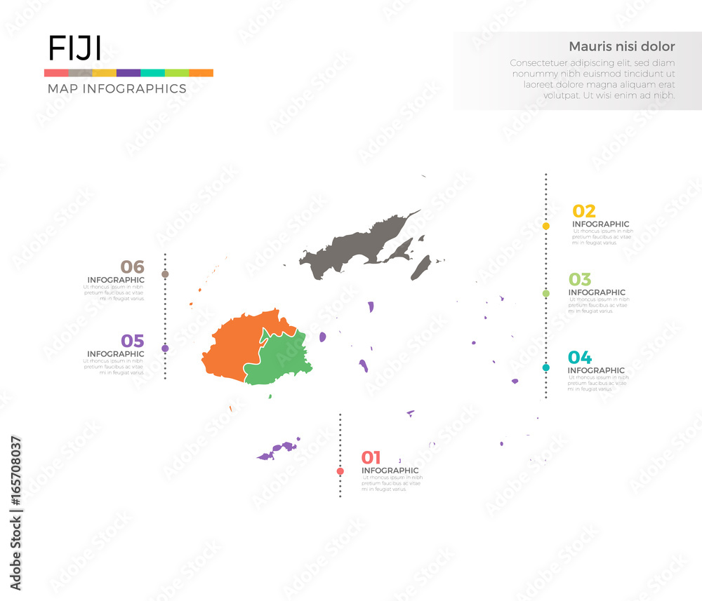 Fiji country map infographic colored vector template with regions and ...