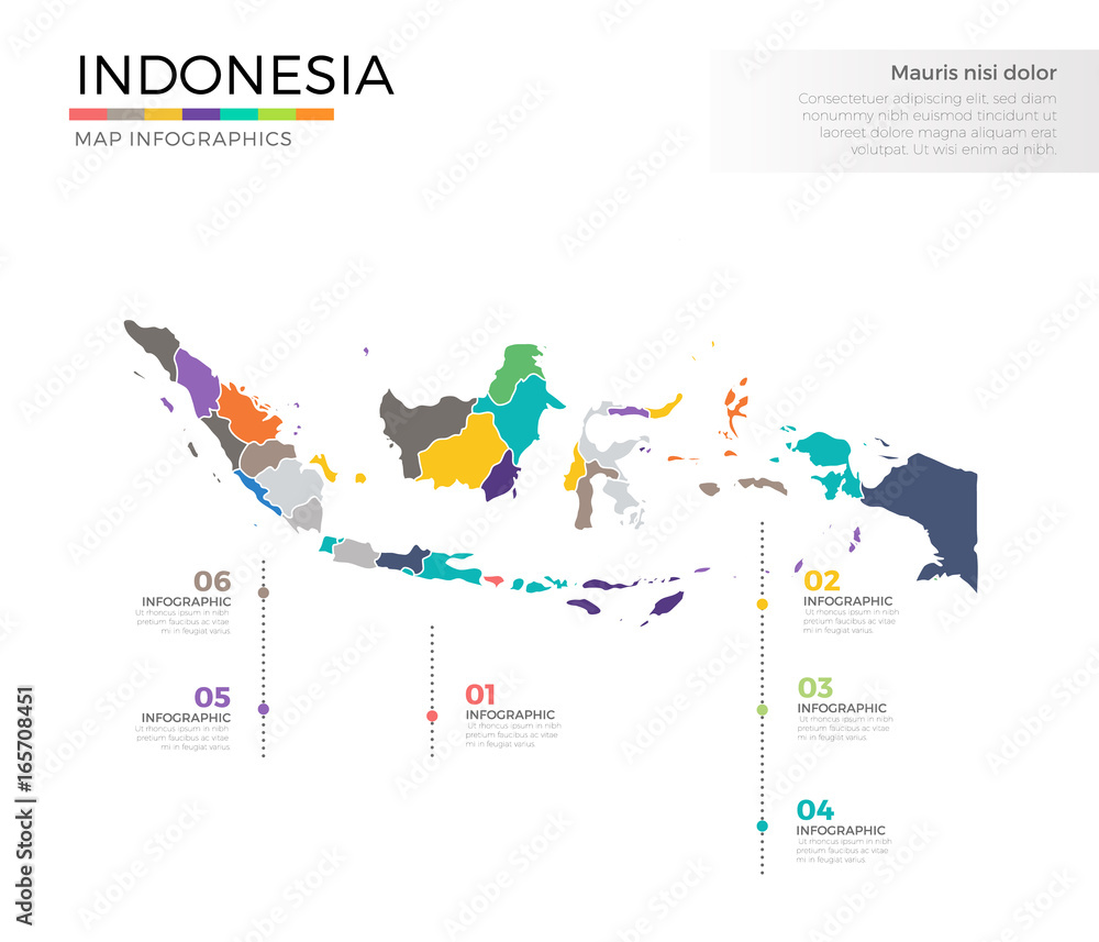 Indonesia country map infographic colored vector template with regions ...