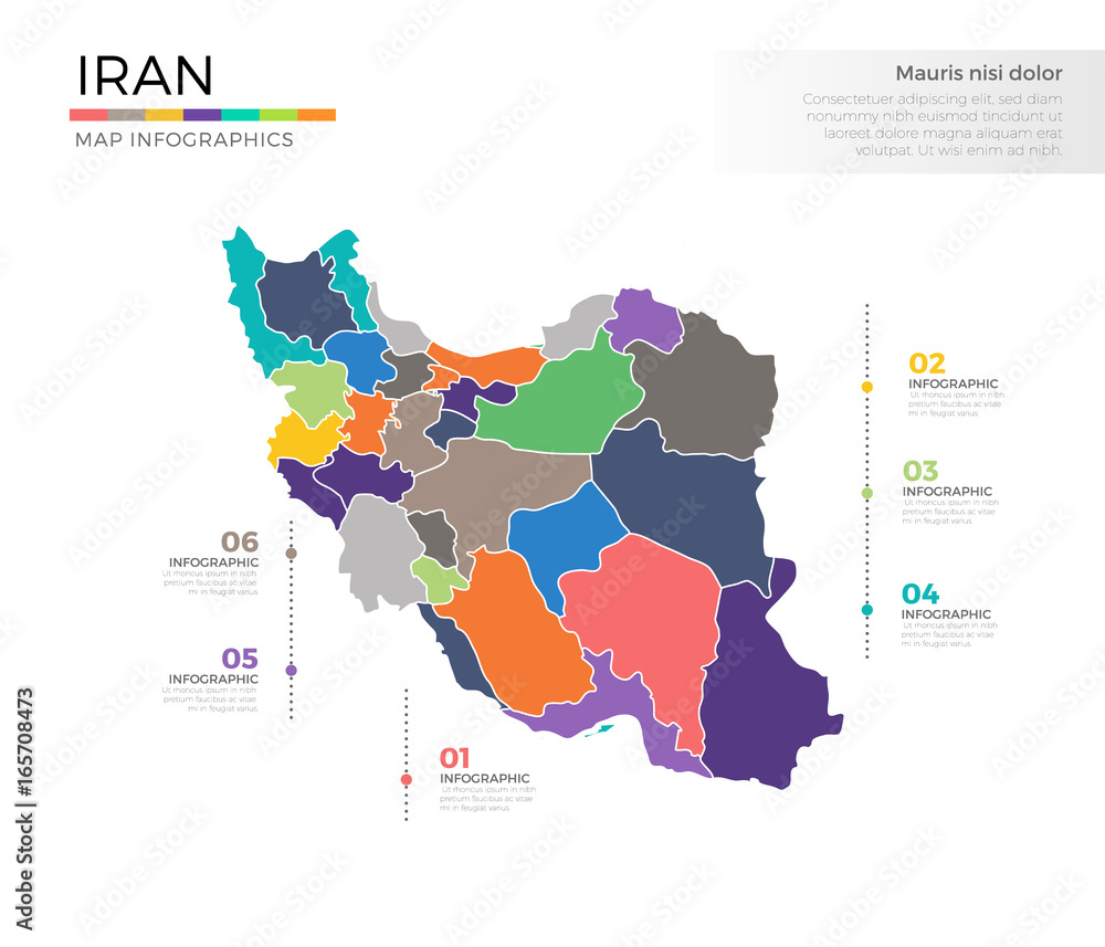 Iran country map infographic colored vector template with regions and ...