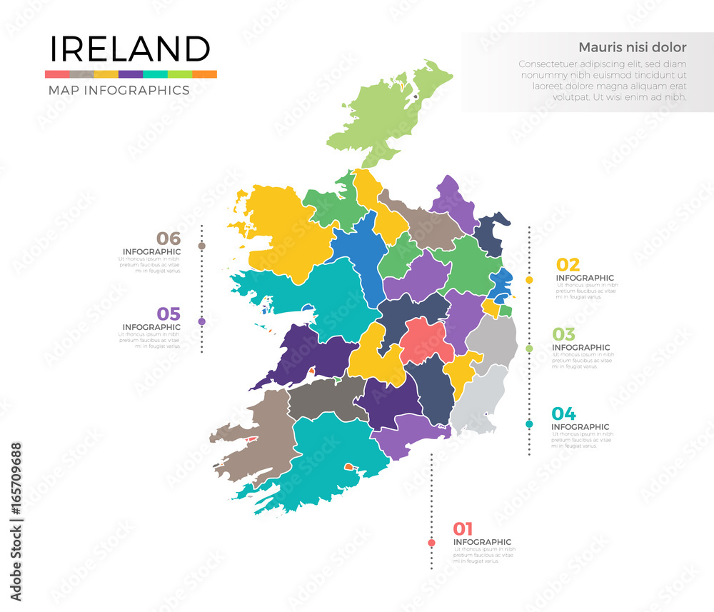 Ireland country map infographic colored vector template with regions ...