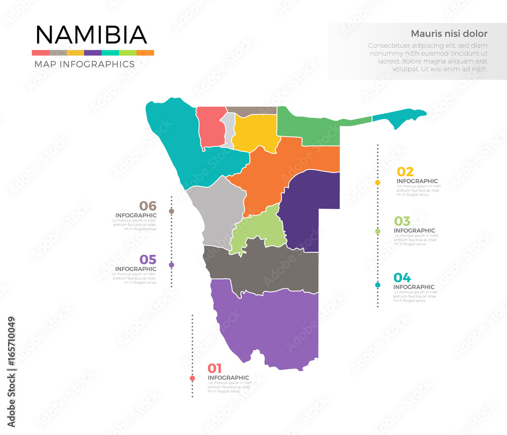 Namibia country map infographic colored vector template with regions ...