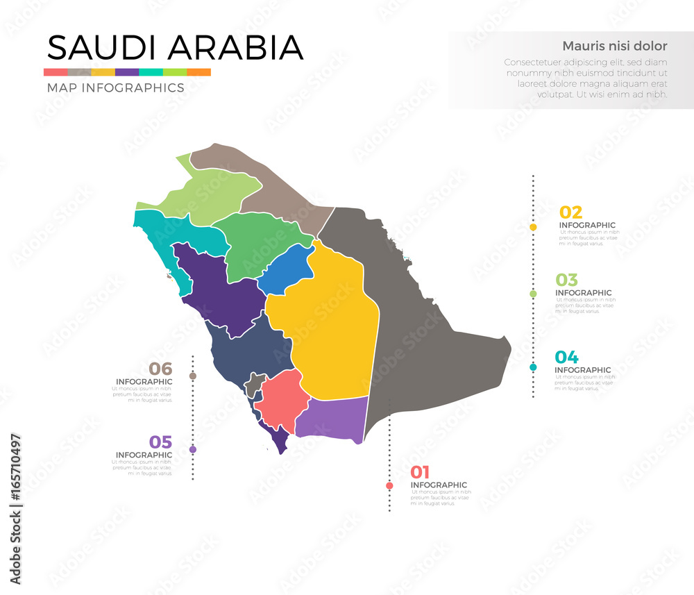 Saudi Arabia country map infographic colored vector template with ...