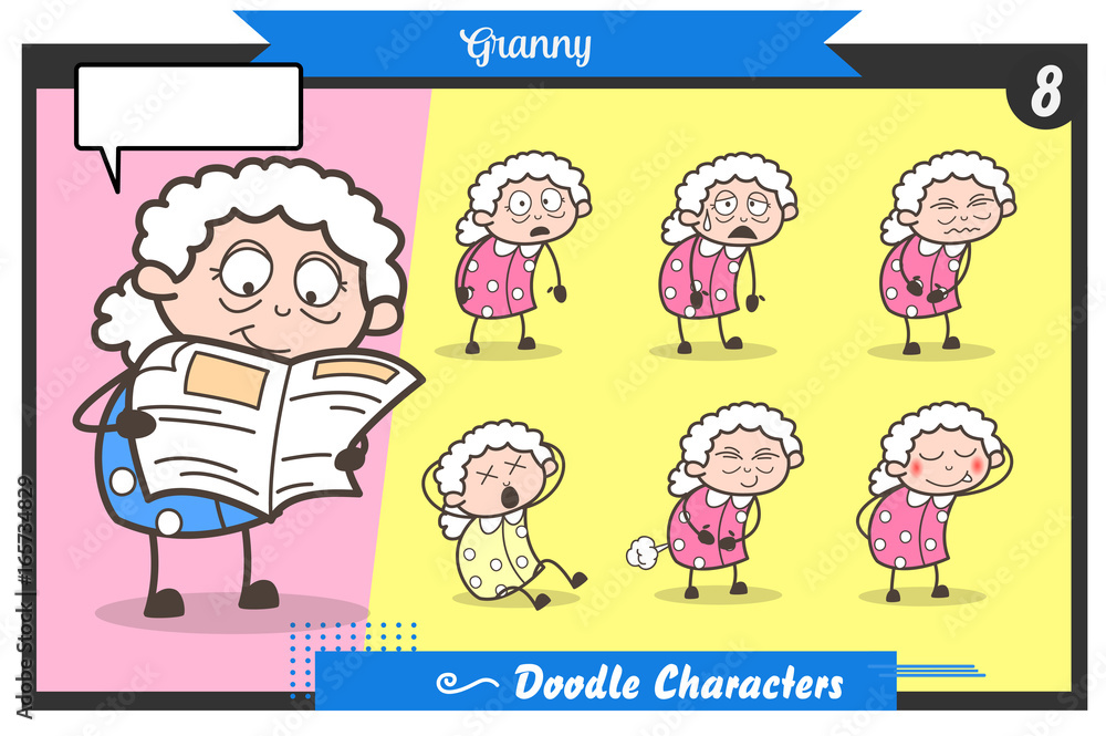 Cartoon Old Lady Face Expressions and Poses Vector Set Stock Vector ...