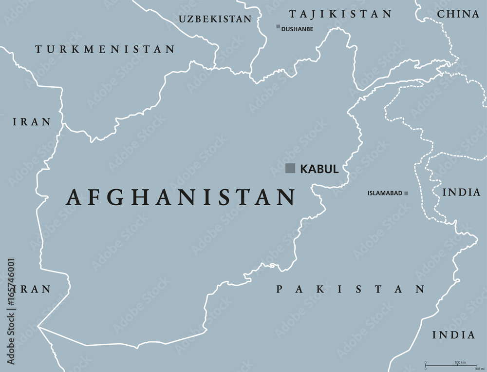 Afghanistan political map with capital Kabul and borders. Islamic ...