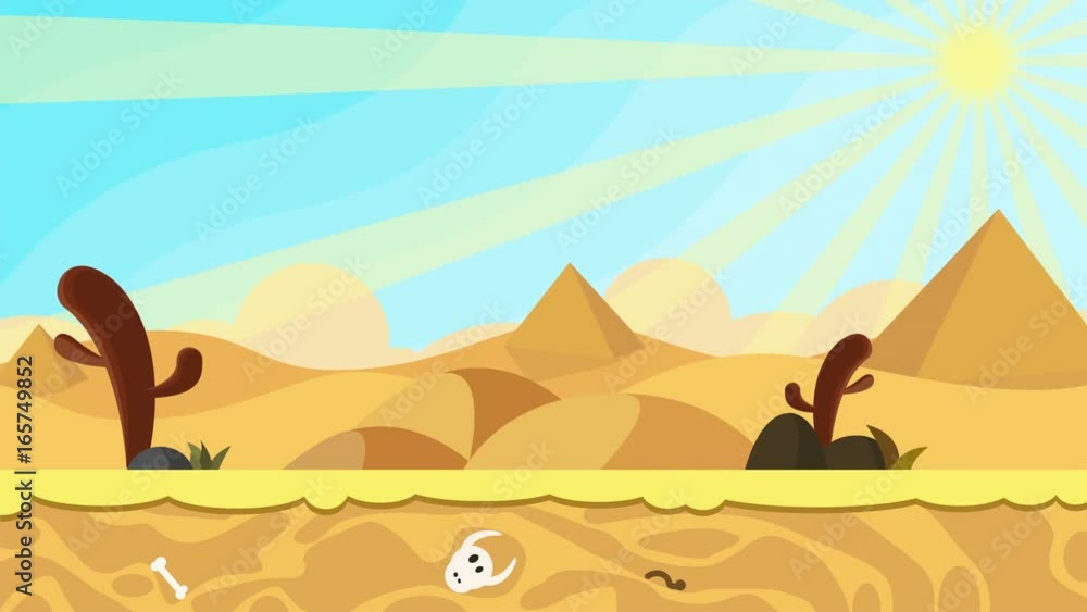 Cartoon Desert landscape Animation Loop. colorful desert background ...