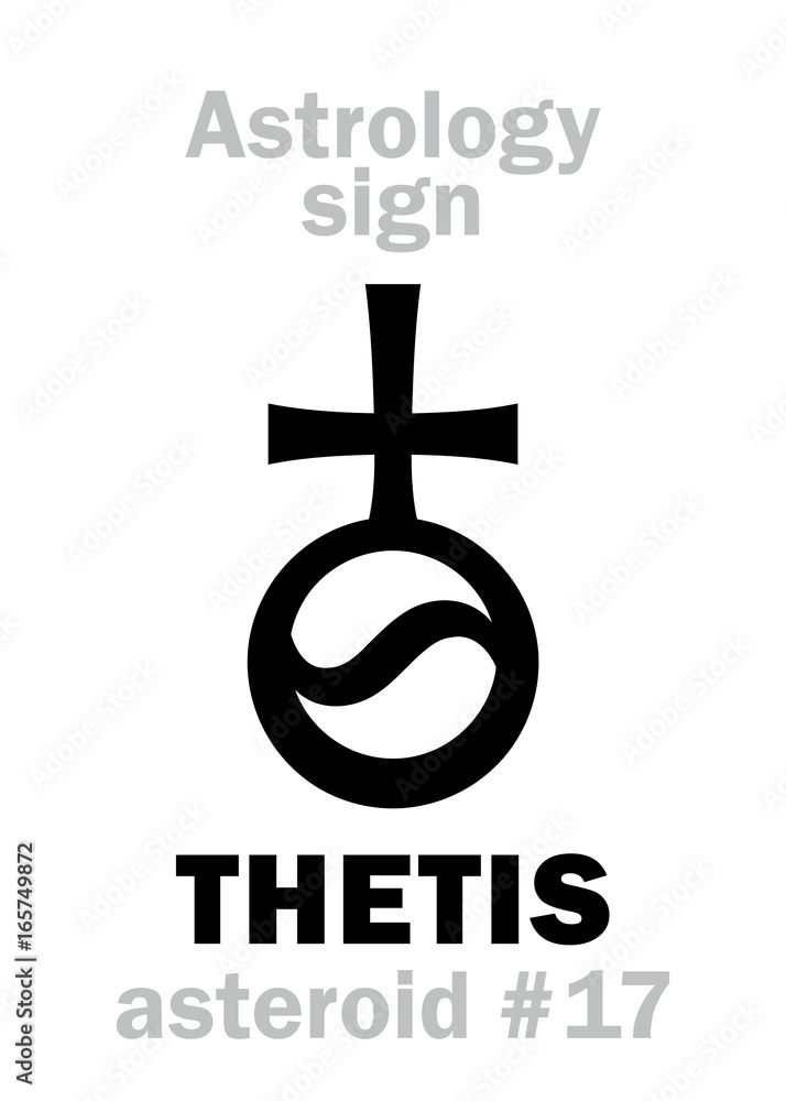 Astrology Alphabet: THETIS, asteroid #17. Hieroglyphics character sign ...