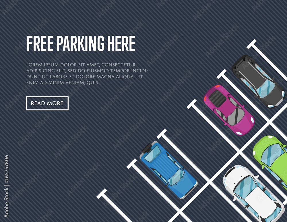 Free parking here poster in flat style. Urban traffic concept, top view ...