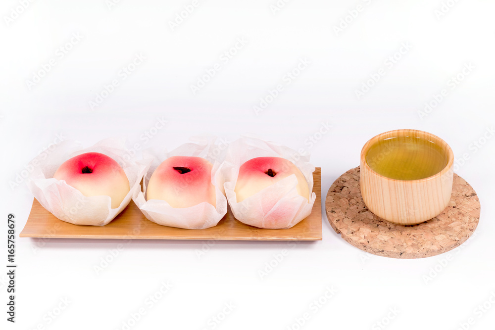 Japanese Traditional Sweets (Wagashi) with green tea on white ...