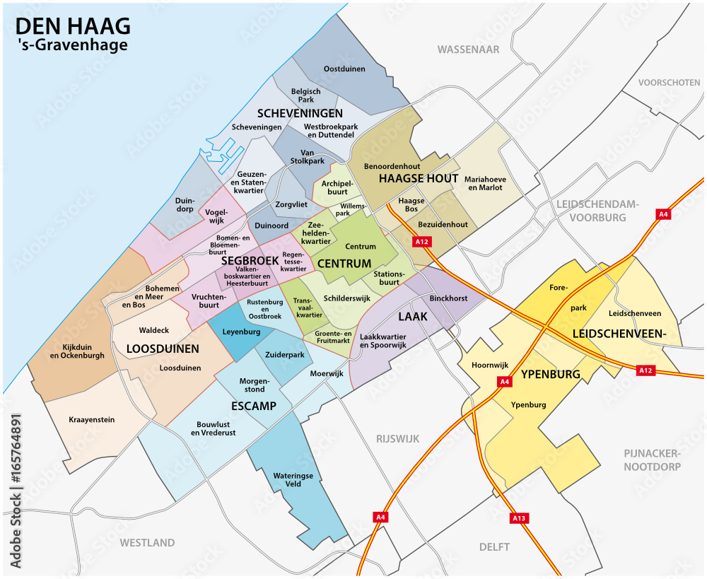 Administrative and political map of the Dutch city The Hague Stock ...
