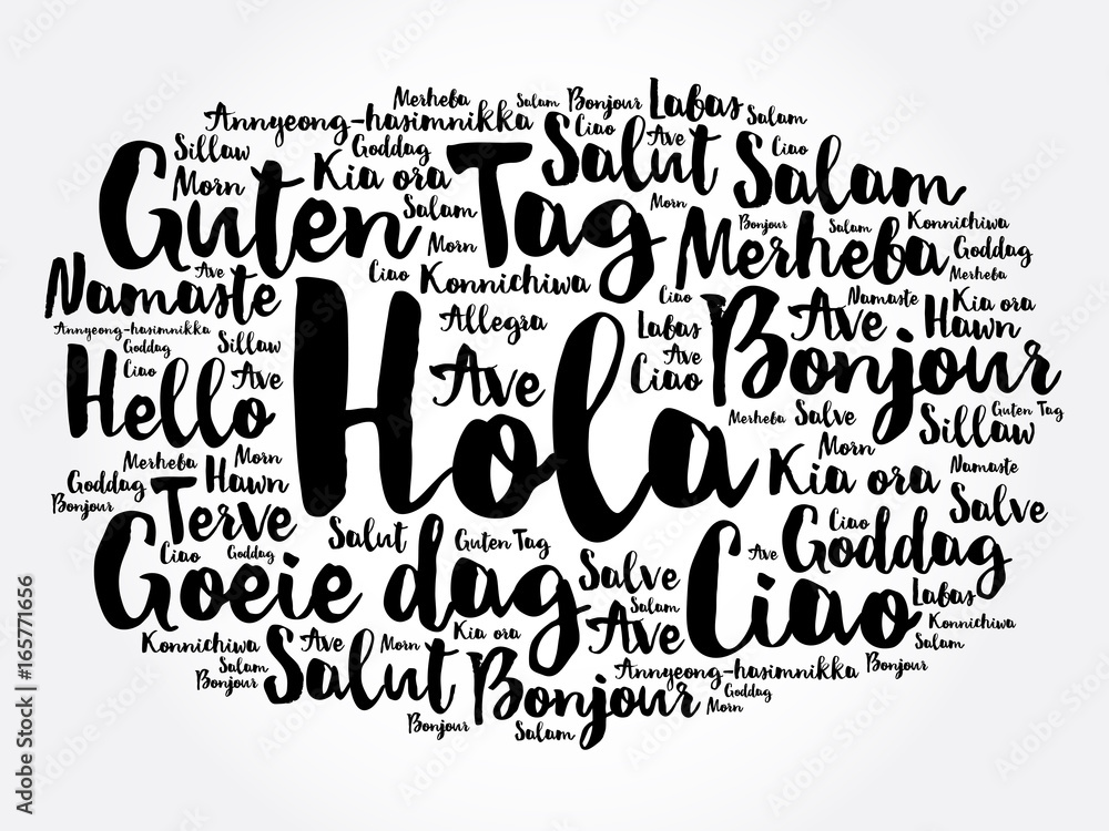 Hola (Hello Greeting in Spanish) word cloud in different languages of ...