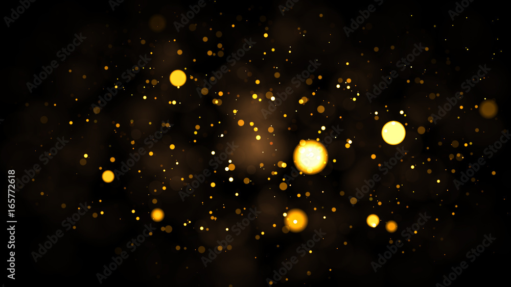 Gold abstract bokeh background. real backlit dust particles with real ...