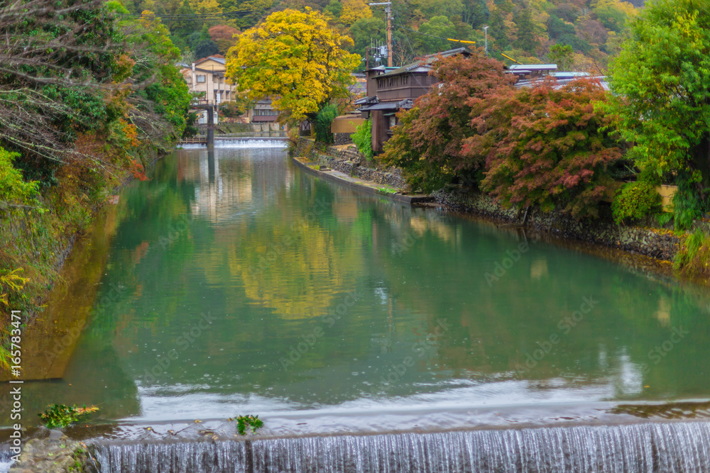 clean water canal in Japan with beautiful nature green tree landscape ...