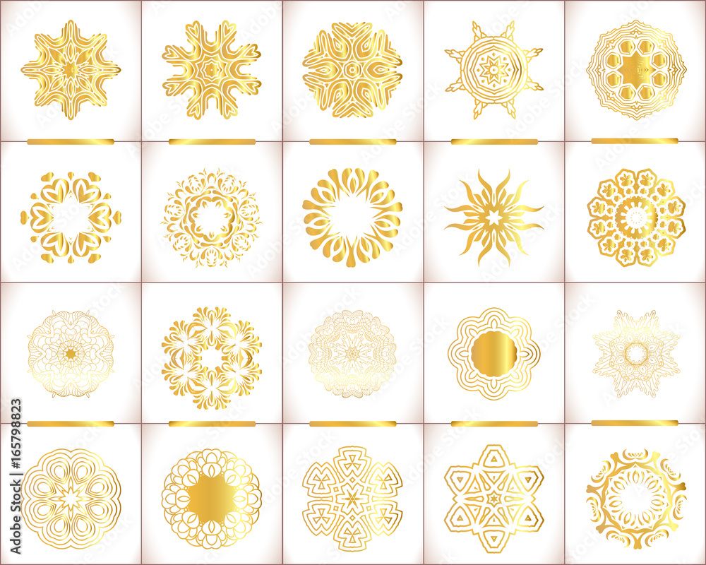 Vector ornamental gold symbols set. Set of gold vector mandalas. Stock ...