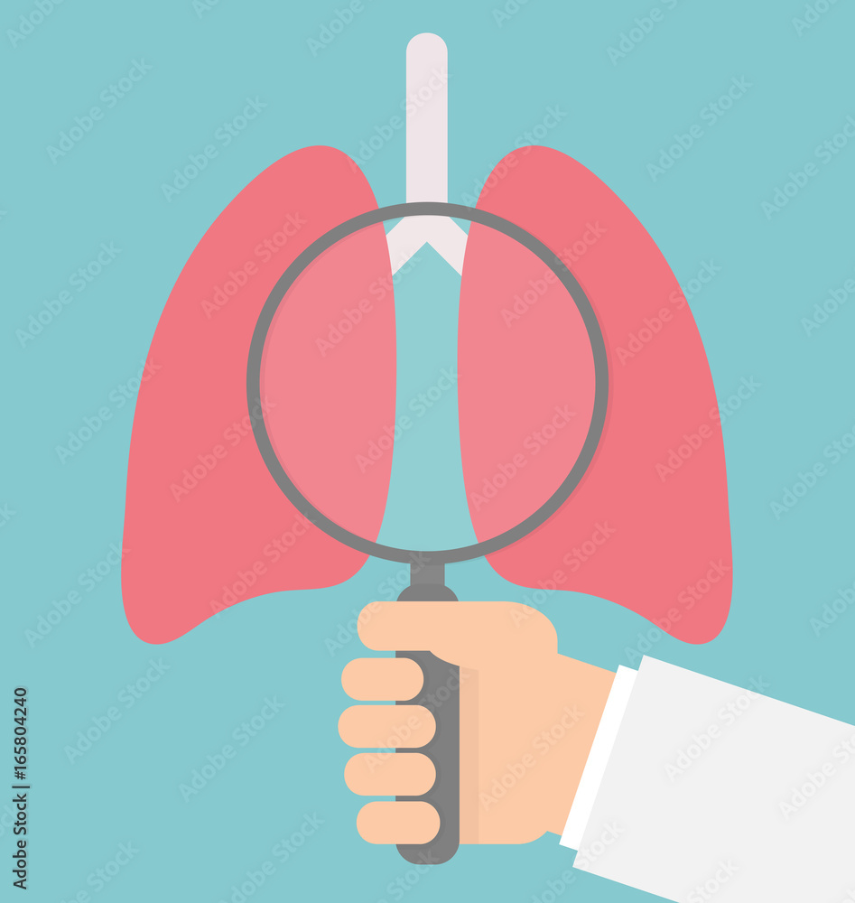 Medical inspection concept. Hand inspecting lungs with a magnifying ...