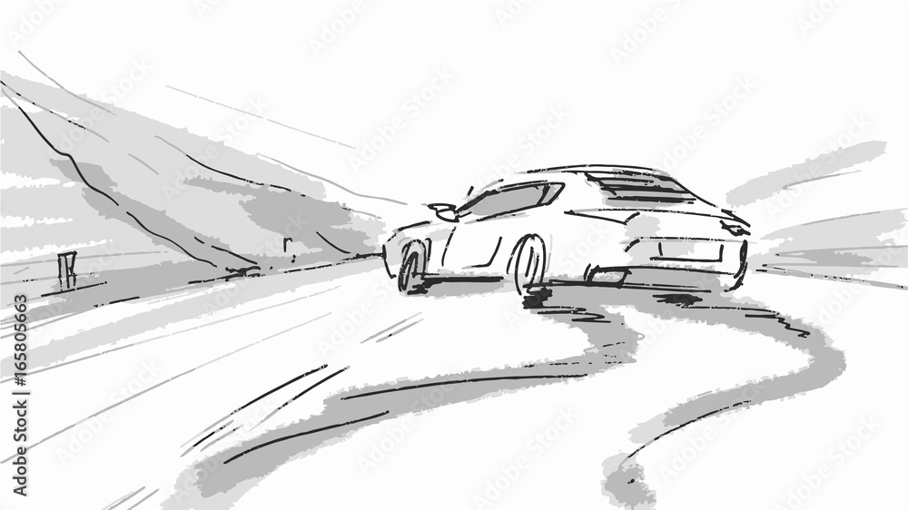 Car speeding Vector sketch illustration for advertise, insurance ...